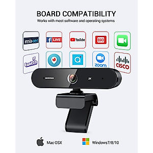 DEPSTECH Webcam with Microphone for Desktop, 2K QHD USB Web Cam with Auto Light Correction, Desktop Computer Camera Streaming Camera for Video Conferencing, Teaching, Streaming, and Gaming