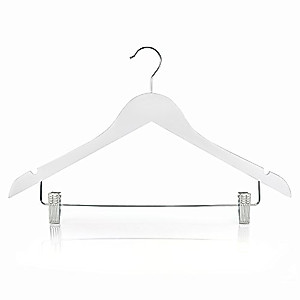 HANGERWORLD 5 Pack White Wooden Hangers with Adjustable Clips 17.7inch Non-Slip with Shoulder Notches