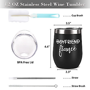 LiqCool Engagement Gifts for Couples, Fiance Gifts for Him Her, Newly Engaged Gifts for Couple, Cool Engagement Gifts, 12oz Wine Tumbler for Fiance Fiancee Boyfriend Girlfriend, Black and Rose Gold