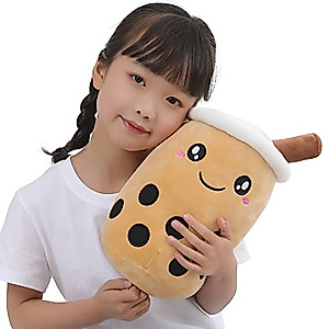 MMguai 14 inch Cute Big Boba Tea Plush Soft Hugging Pillow,Large Brown Pearl Milk Tea Stuffed Animals Toy for Girls Boys Birthday,Christmas