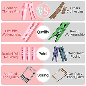 Clothes Pins Mini Clothespins Pink - 100 PCS Wooden Small Clothespins for Pictures with Jute Twine Tiny Photo Paper Clip, Ideal for Baby Shower, Crafts, Chip Clips, Home Office Decoration