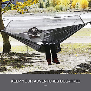 Miztli Camping Hammock with Net and Rain Fly, Portable Lightweight Outdoor Hammock Tree Travel Backpacking Hammock Tent with 20Ft(Total) Tree Straps, Perfect for Camping Hiking Yard Adventure Survival