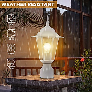 Outdoor Post Lights, Lamp Post Light Fixture with E26 Socket, White Exterior Post Lantern with Clear Glass Shade, Pillar Outside Lighting for Walkway, Driveway, Carriage, Anti-Rust & Waterproof