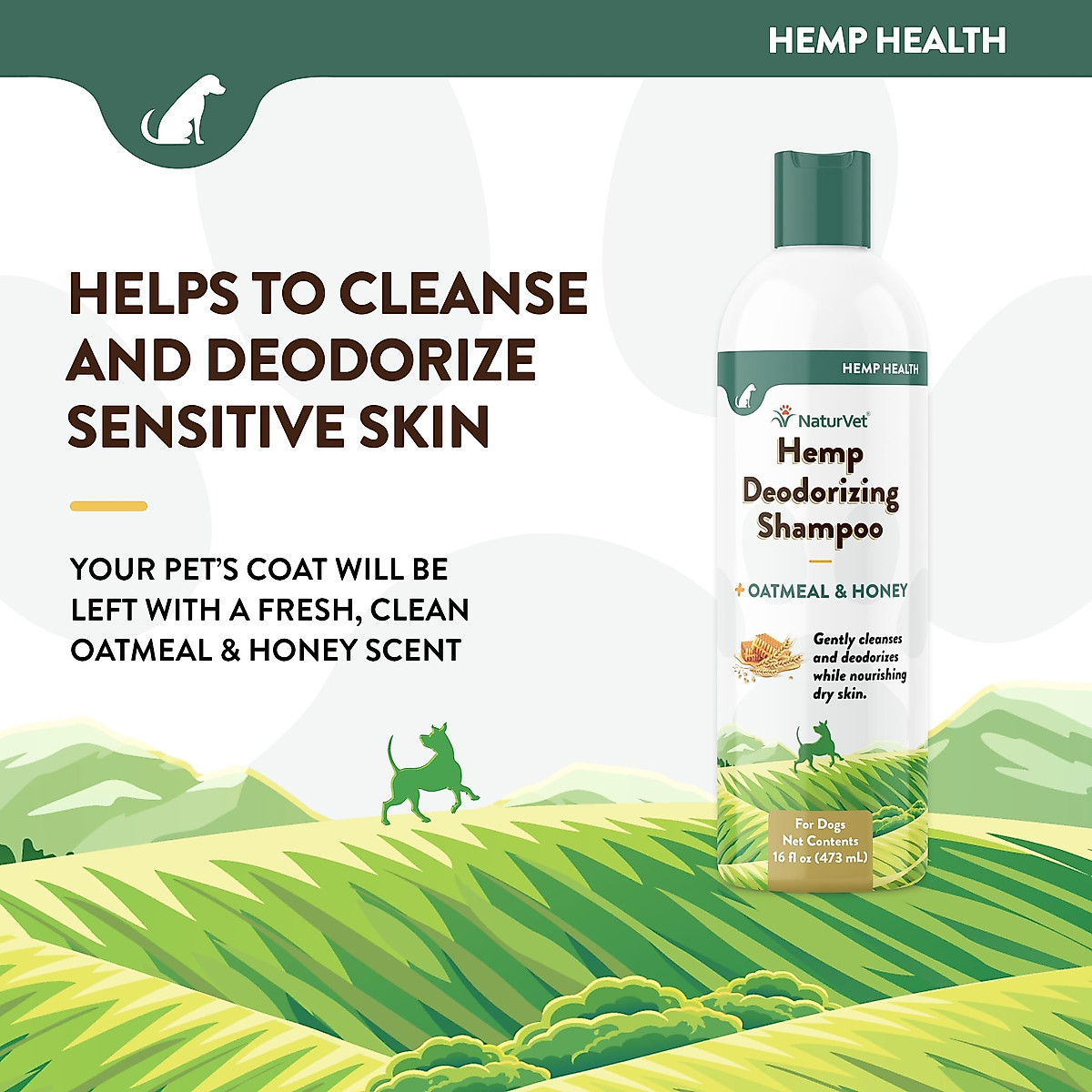 NaturVet – Hemp Deodorizing Shampoo for Dogs - Plus Oatmeal & Honey – 16 oz – Gently Cleanses & Deodorizes Skin & Coat – Enhanced with Hemp Seed Oil, Coconut Oil & Aloe Vera Extract