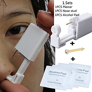 Silver Angel Nose Piercing Kit Gold Color 20G Nose Stud Disposable 16L Steel Needles Piercing Safety Self Body Piercing Kit Tool (1 Pack)