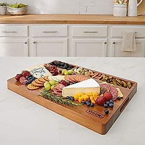 Viking Culinary Reversible Butcher Block Prep and Carving Board, 20 Inch, Includes 3 Built-In Compartments & Juice Groove, Crafted from Acacia Wood