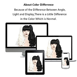 WeKen Long Curly Cosplay Wig with Pigtails Lolita Detachable Ponytail Wig for Women Girls Halloween Costume Party (Black and White)