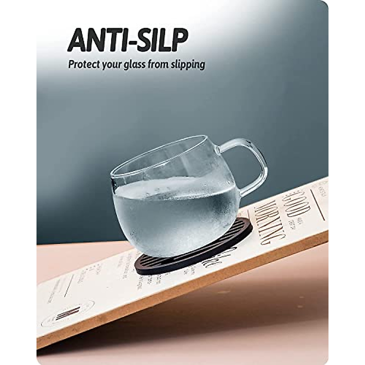 Silicone Coasters Set Drink Coaster - Desk Coaster with Coaster Holder,Black Coasters for Desk,Fits Most Size of Drinking Glasses and Cup,Anti-Slip,Non-Stick,Easy to Clean