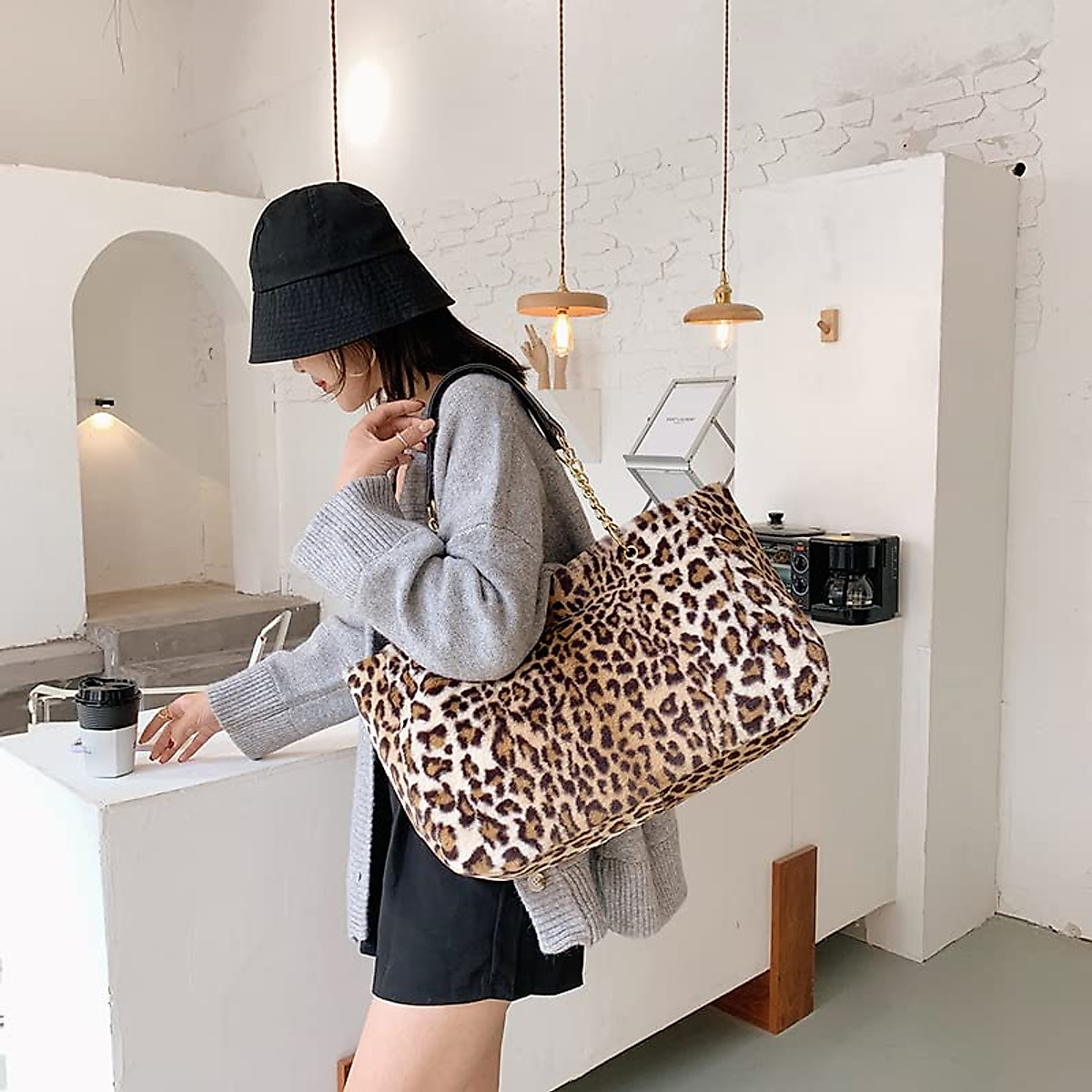 Tote Bag large Shoulder Bag Fleece Faux Fur Hobo Tote Bag Handbag Retro Bag Solid Color Big Chic Purse