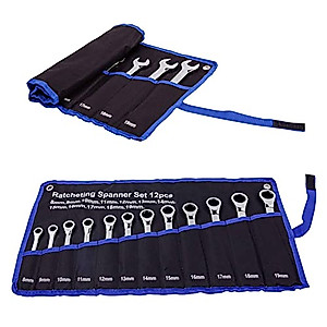 Qnkaa Ratchet Wrench Set Metric Spanner Kit 12 Piece 8-19mm, Roll Bag Packed, Perfect for Home, Bike, and Car Repair