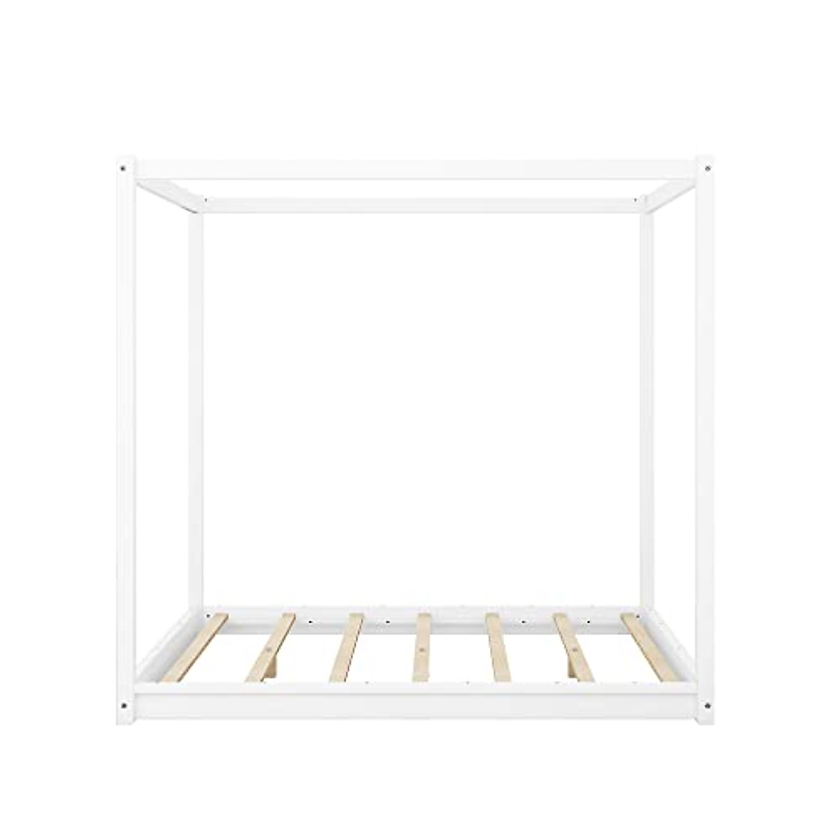 FIQHOME Queen Size Canopy Platform Bed with Support Legs,Four-Poster Canopy Platform Bed Frame with Headboard, Wooden Queen Bed with Support Legs,for Kids Teens Adults, No Box Spring Needed,White