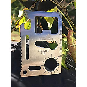 (5-Pack, Silver) Ninja Outdoorsman 11 in 1 Stainless Steel Credit Card Pocket Sized Survival Multi Functional Tool - Stocking Stuffers, Christmas Gifts Under 10 Dollars