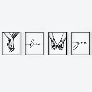 MoharWall Love You Prints White Black Posters Women Bedroom Wall Decor Warm Quotes A Great Gift for The Couple's Wedding