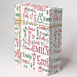 Artsadd Custom Christmas Wrapping Paper Rolls with Name Xmas Personalized Birthday Gift Wrapping Paper for Kids Men Women 58"x 23"