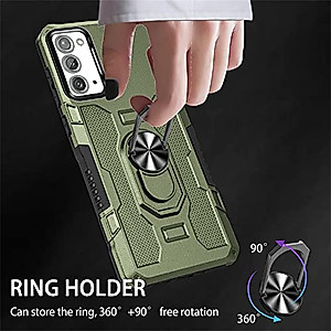 CCSmall for Samsung Galaxy Note20 Case with Metal Ring Kickstand for Women & Men, Heavy-Duty Protection Shockproof Bumper Cover Case for Samsung Galaxy Note 20 TY Green