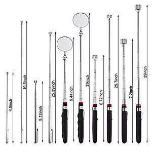 Yebazy 5 Pieces Magnetic Telescoping Pick-up Tool Kit with 1 lb/ 15 lb Pick-up Rod, Telescoping Handle 360 Swivel Round Inspection Mirror for Extra Viewing Pickup Dead Angle