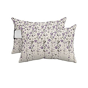 Recliner Head Pillow Ledge Loungers Chair Pillows with Insert Flower Purple Grey Cherry Blossoms Cotton Linen Background Lumbar Pillow with Adjustable Strap Patio Cushion for Sofa Bench Couch, 2 PCS