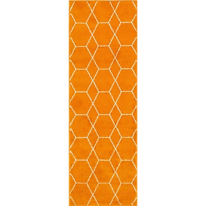 Unique Loom Trellis Frieze Collection Area Rug - Geometric (2' x 6' 1" Runner, Orange/ Ivory)
