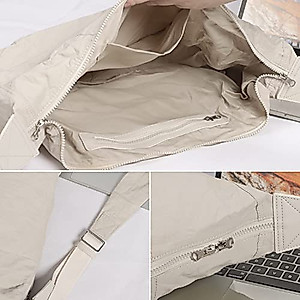 Large Hobo Bag for Women Men, Nylon Crossbody Bag Adjustable Strap Shoulder Bag for School Sport Causal Travel Hiking(Beige)