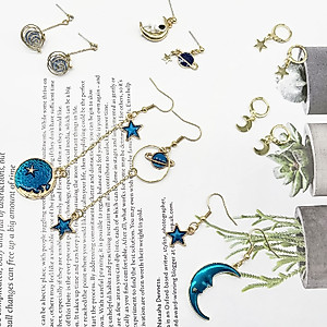 Svovin 16 Pairs Moon Star Earrings for Women Dangle Earth Planet Asymmetrical Drop Earrings Astronaut Spaceman Stud Earrings Jewelry