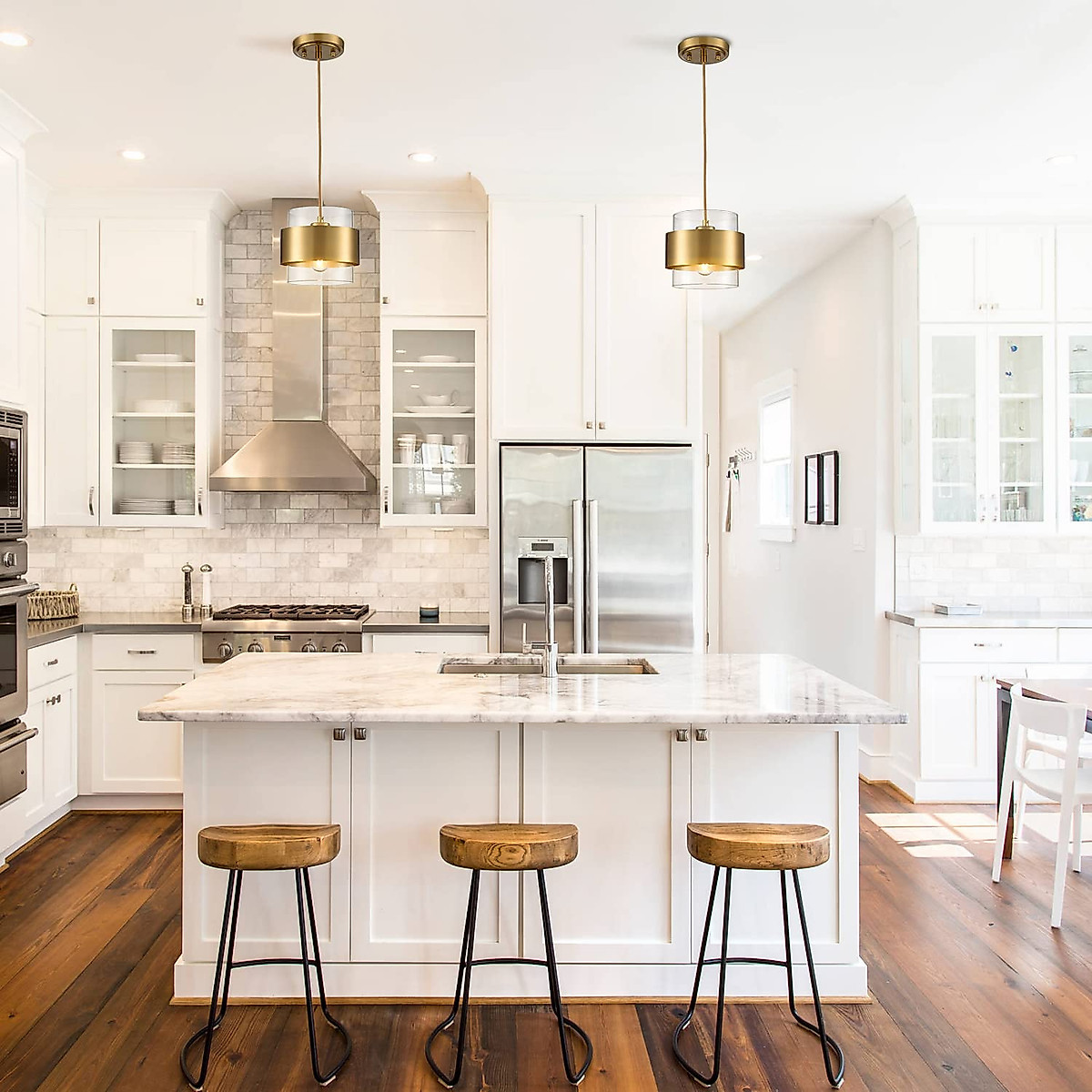 CLAXY Modern Brass Kitchen Pendant Light Height Adjustable Pendant Light Clear Glass Shade