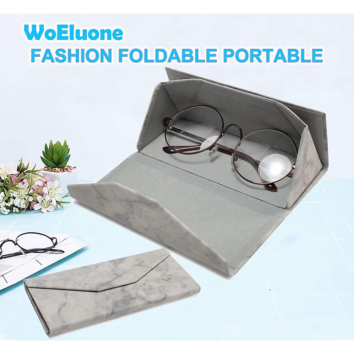 WoEluone Eyeglasses Case Triangle Foldable Glasses Holder Cute Stylish Compact Design Magnet Closure Pressure Proof Sunglasses Cases