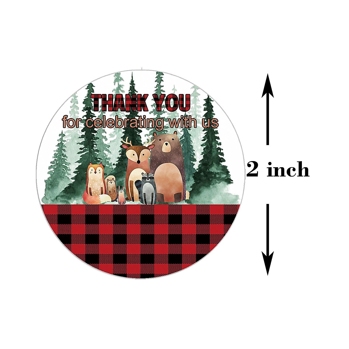 Hilgue Lumberjack Thank You Stickers, Lumberjack Plaid Thank You Stickers, Red Black Buffalo Plaid Christmas Baby Shower Favors Labels Party Decorations Supplies, 2 Inch (Pack of 80) (HL-RBQ-4)
