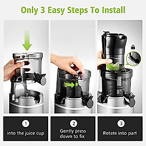 Slow Masticating Juicer, AAOBOSI 80MM Large Feed Chute Cold Press Juicer Machine w/ 2 Filler Openings, Reverse Function & Quiet Motor for High Nutrient Fruits Vegetables (Gray)