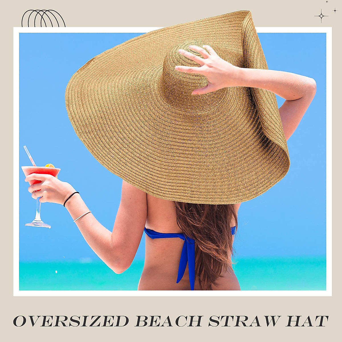 2 Pcs Oversized Beach Hat for Women UV Protection Large Wide Brim Foldable Beach Hat Floppy Beach Cap for Summer Outdoor (Black and Brown)