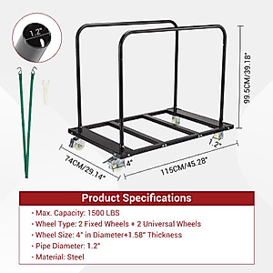 GarveeTech Folding Table Cart, 1500 LBS Heavy Duty Drywall Cart Steel Panel Truck with Wheels, Chair Cart Desk Trolley for Garage, Home, Office, Utility Tool Cart for Handling Lumber, Mattress
