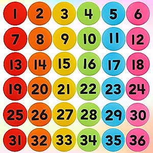 AIEX 36 Pack Carpet Spot Markers Nylon Carpet Markers Circles Marker Dots with Numbers 1 to 36 for Kindergarten Preschool Kids and Teachers (6 Colors)