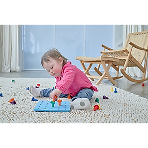 edxeducation Geo Pegs and Peg Board Set - 36 Pegs in 3 Shapes and 6 Colors + 3 Laces - Ages 18m+ - Homeschool Supplies for Preschool Activities