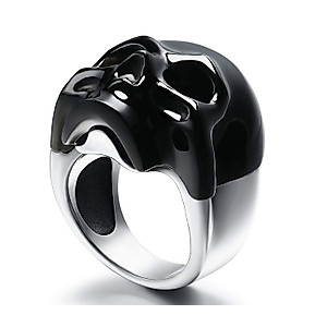 Skullis Signature Gem Skull Ring, Black Obsidian Carved Crystal Skull and 925 Sterling Silver Jewelry (10.5)