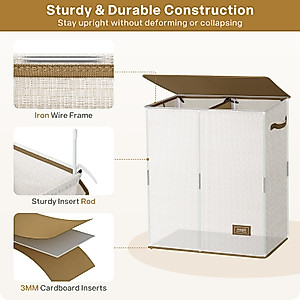 SOLEDI Double Laundry Hamper with Lid 34 Gal (130L) Water-resistant, High-tenacity Material Collapsible Laundry Basket with 2 Removable Liner Bags - Large laundry hamper 2 Section