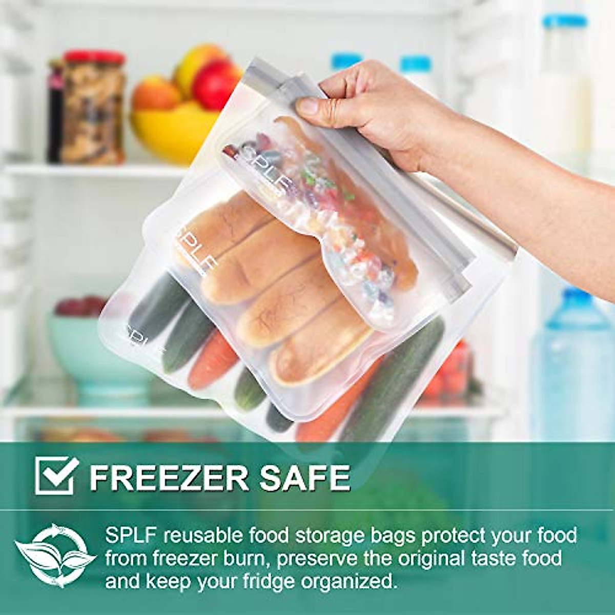 SPLF 12 Pack BPA FREE Reusable Storage Bags (5 Reusable Sandwich Bags, 5 Reusable Snack Bags, 2 Reusable Gallon Bags), Extra Thick Freezer Bags Leakproof Silicone and Plastic Free Lunch Bags for Food