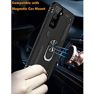 IKAZZ Galaxy S21 Case,Samsung S21 Cover Military Grade Shockproof Heavy Duty Protective Phone Case Pass 16ft Drop Test with Magnetic Kickstand Car Mount Holder for Samsung Galaxy S21 Black