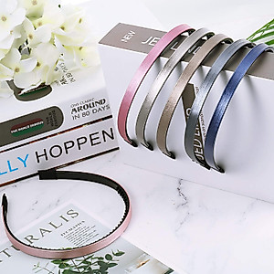 WILLBOND 6 Pieces Skinny Leather Covered Headband Plastic Skinny Headband Hair Loop Clasp Hairbands Solid Simple Headband for Women(1.1 cm,Lustrous Pink, Rose Red, Blue, Gold, Silver and Grey)