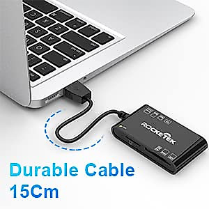 6 in 1 Memory Card Reader, Rocketek USB Smart Card Reader with SDHC/SDXC/SD Card Reader & Micro SD Card Adapter, CAC Card Reader for SIM, MS, M2, MMC RS & 4.0 for Windows, Linux, Mac OS X