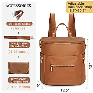 miss fong Diaper Bag Backpack, Baby Bag,Leather Diaper Bag Tote, Diaper Tote Bag Backpack with Changing Pad,with Stroller Organizer