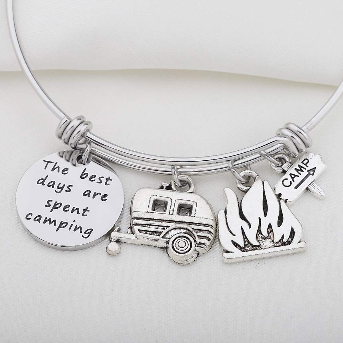 KUIYAI Happy Camping Bracelet The Best Days Are Spent Camping Bangle Camper Jewelry Camping Lovers Gift (Camping Bracelet)