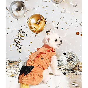 Topkins Dog Birthday Dresses, Dog Princess Dress, Turtleneck Puppy Skirt with Velvet Bowknot for Small Medium Dogs Girl (Orange, L)