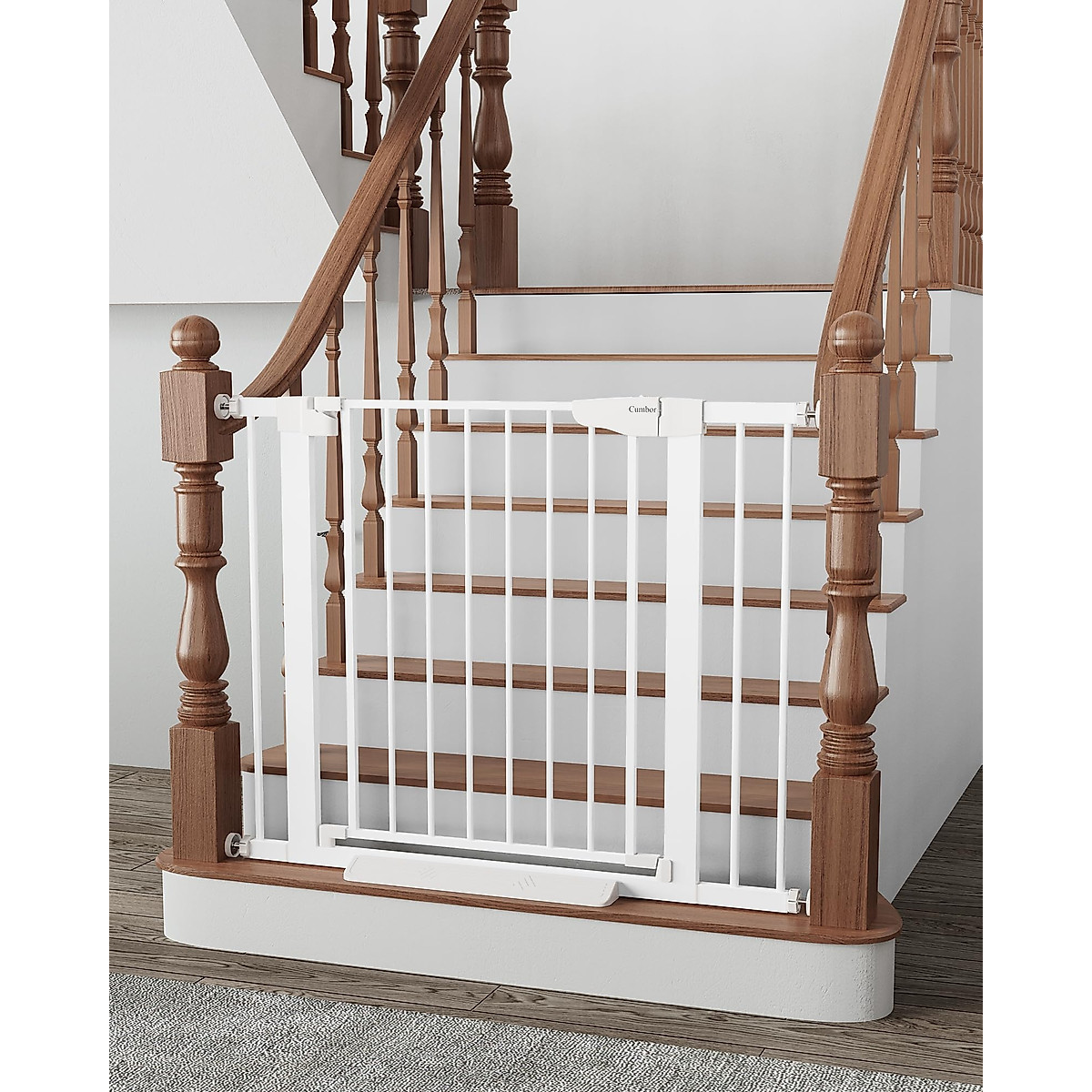 Cumbor 29.7"-40.6" Baby Gate for Stairs, Dog Gate for Doorways, Pressure Mounted Self Closing Pet Gates for Dogs Indoor, Durable Safety Child Gate with Easy Walk Thru Door, Mom's Choice Awards Winner