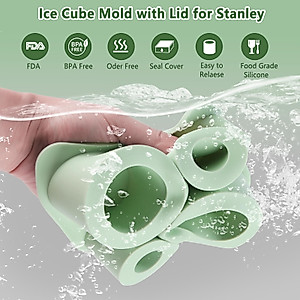 Sloworld Ice Cube Tray for Tumbler, 4 PCS Silicone Hollow Cylinder Ice Mold for Freezer, Chilling Coffee, Tea, Ice Drink, Juice, Whiskey, Cocktail, for Stanley Cup 20Oz, 30Oz, 40Oz(Green)