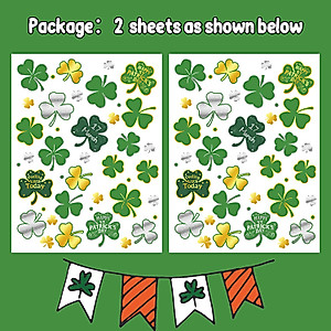 Partywind 64 PCS St Patrick's Day Temporary Tattoos, Metallic Glitter Shamrock Face Stickers for Saint Patrick's Day Decorations Party Favors, Irish Shamrock Decor for Women, Men, Kids (2 Sheets)