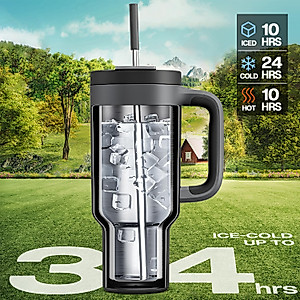 POWCAN 40 oz Tumbler with Handle, 2-in-1 Straw and Sip Lid, Leakproof, Dishwasher Safe, Insulated Stainless Steel Travel Coffee Mug, Keeps Cold for 34 Hours, Fits in Car Cup Holder (Midnight