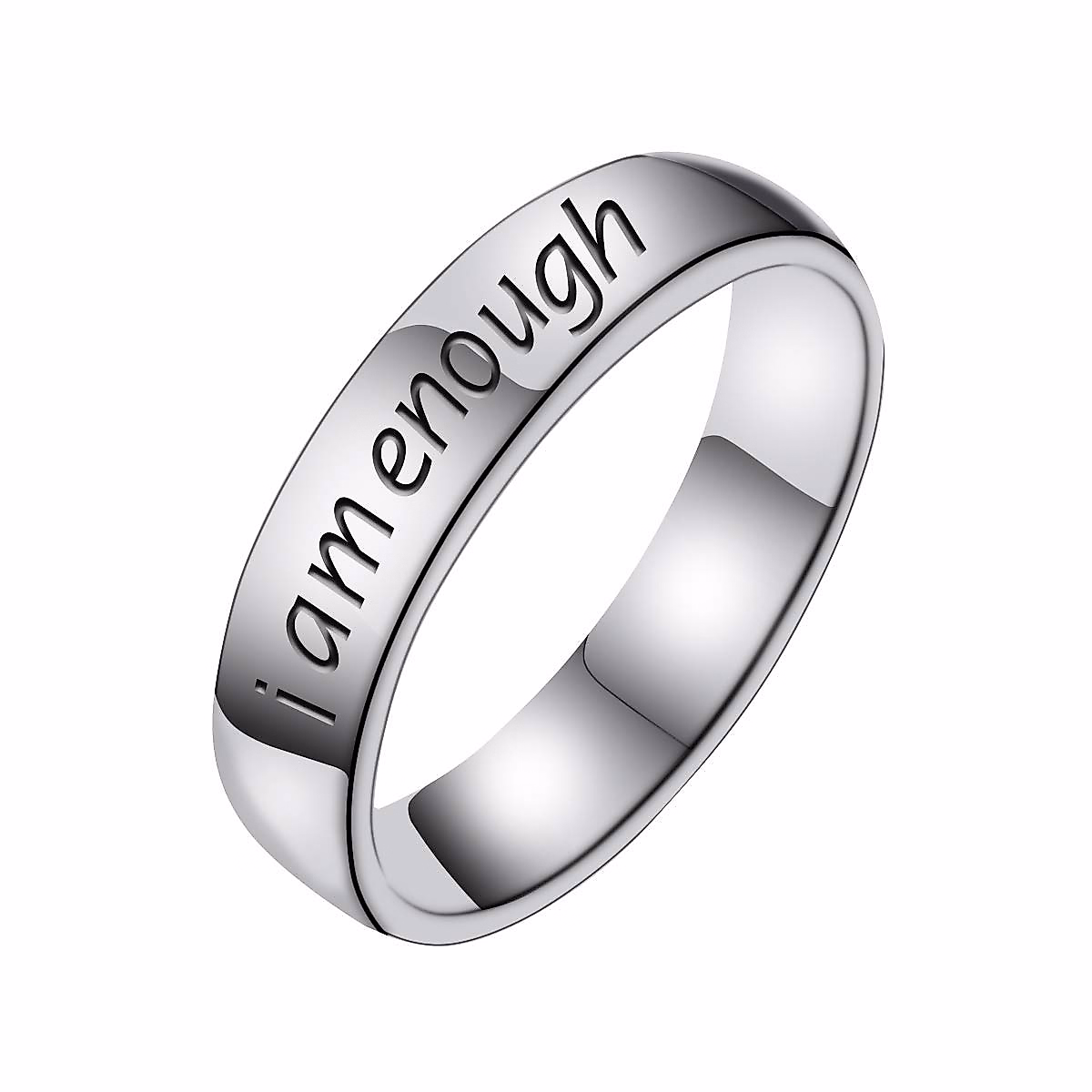 Cozylkx I Am Enough Stainless Steel Reminder Statement Ring Inspirational Jewelry Graduation Gift for Women Teen Girls,Size 5