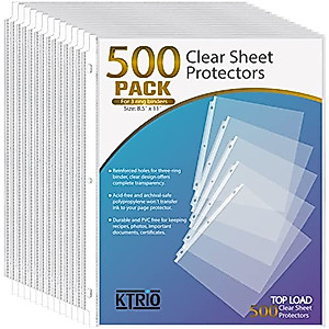 KTRIO 500 Pack Heavy Duty Sheet Protectors 8.5 x 11 inch, Clear Page Protectors for 3 Ring Binder, Heavy Weight Plastic Sleeves for Binders, Top Loading Paper Protector Letter Size