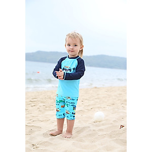 HUAANIUE Baby Toddler Boy Swimsuit Rashguard Set Swimwear UPF 50+ Car 3-4 T