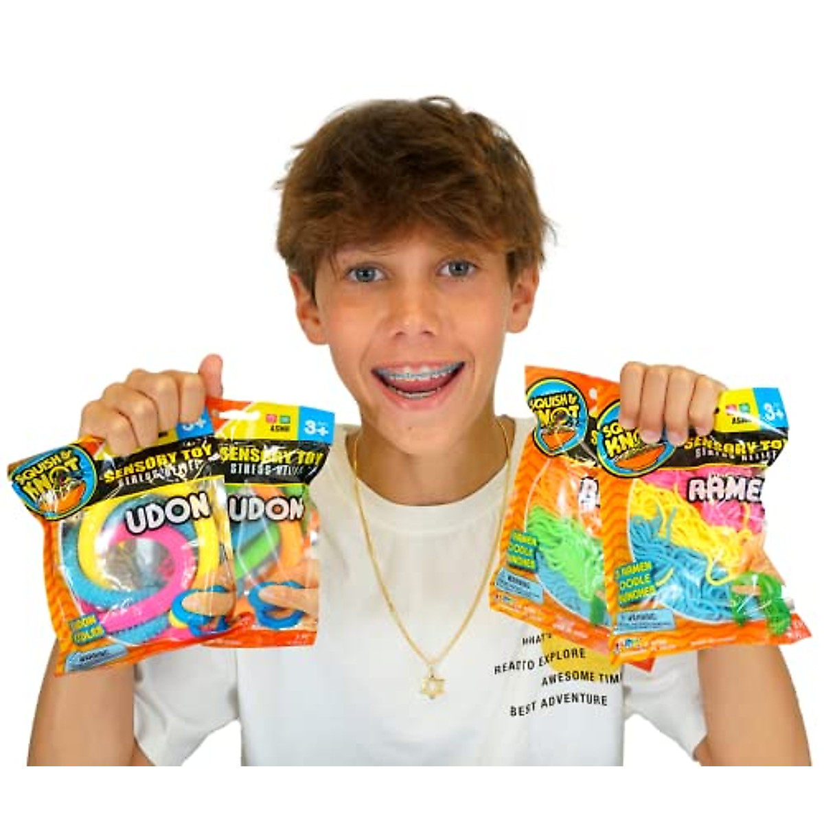 Ramen & Udon Textured Stretchy Noodles (2 Packs) Strings and Super Sensory Fidget Toys for Adults and Kids Stocking Stuffers Fidget Pack. Autism, Anxiety Tactile Toy Kids Party Favor R&U-4799-2s