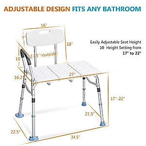 OasisSpace Tub Transfer Bench 500lb- Heavy Duty Bath & Shower Transfer Bench - Adjustable Handicap Shower Chair with Reversible Backrest - Non-Slip Bathroom Aid for Disabled, Seniors, Bariatric(500lb)